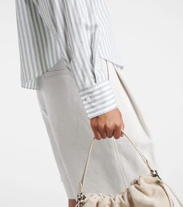 Brunello Cucinelli Striped Cotton And Silk Poplin Shirt - White
