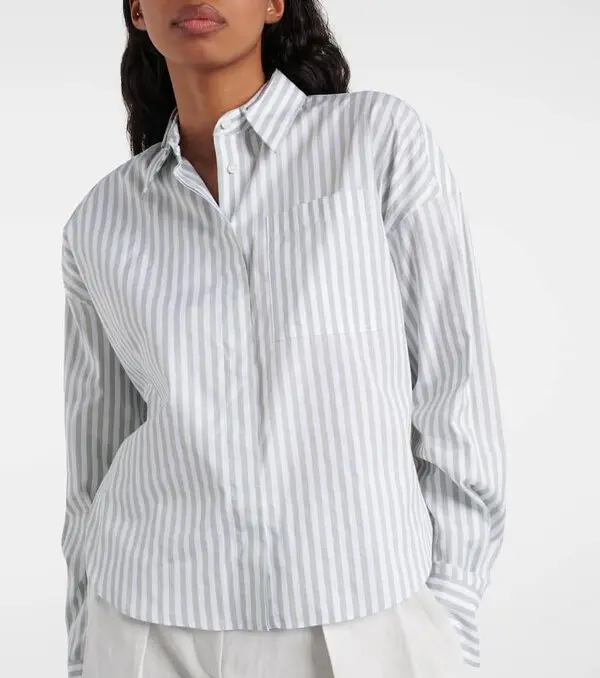 Brunello Cucinelli Striped Cotton And Silk Poplin Shirt - White
