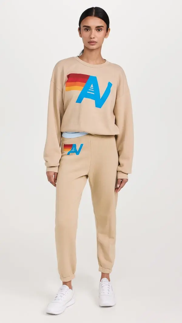 Aviator Nation Rainbow Logo Sweatpants - Sand