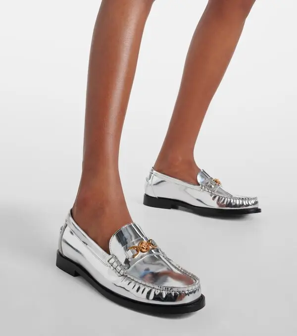 Versace Medusa '95 Metallic Leather Loafers - Silver