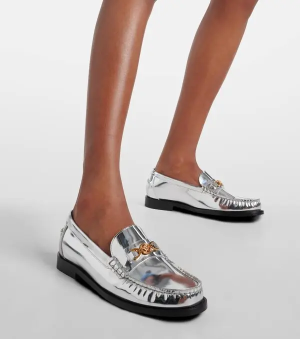 Versace Medusa '95 Metallic Leather Loafers - Silver