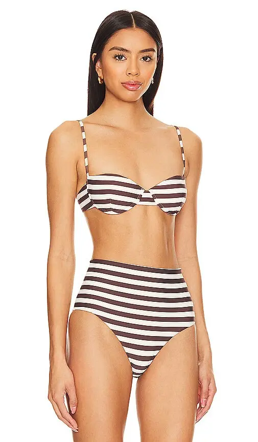 ANEMOS The Balconette Underwire Bikini Top - Espresso Even Stripe