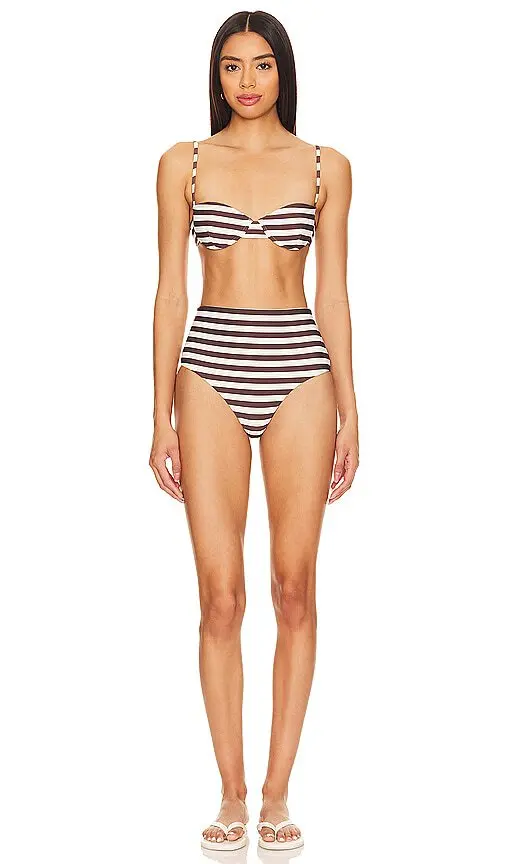 ANEMOS The Balconette Underwire Bikini Top - Espresso Even Stripe