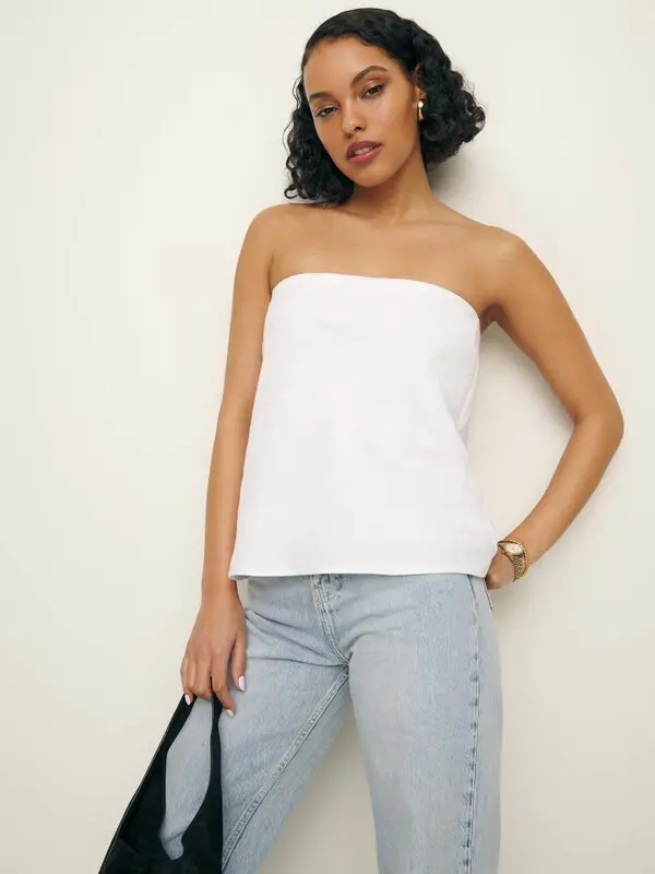 REFORMATION Mollie Linen Top - Ivory