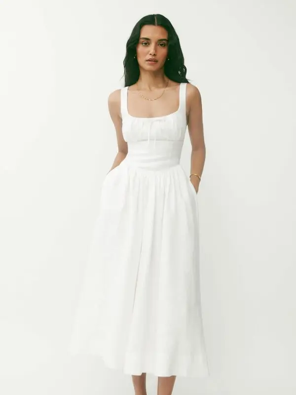 REFORMATION Petites Balia Linen Maxi Dress - Ivory