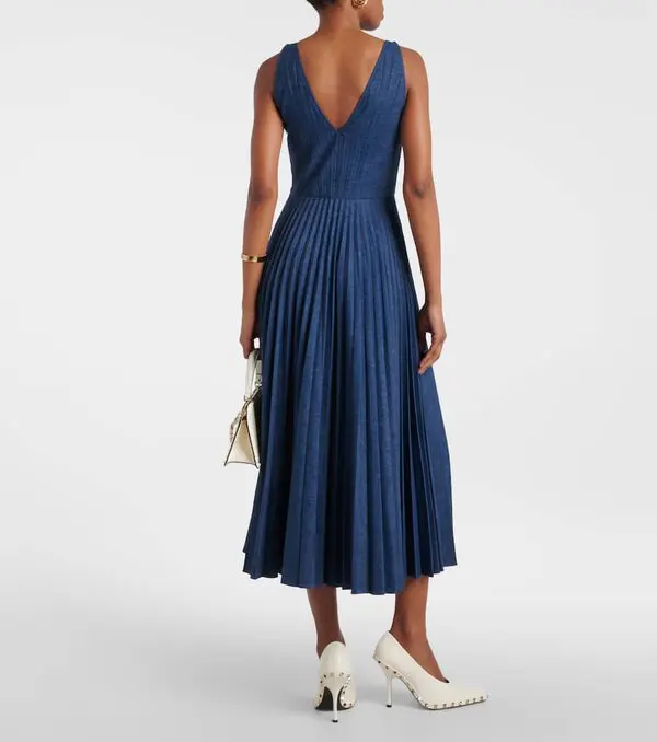Valentino Garavani Vgold Plissé Chambray Maxi Dress