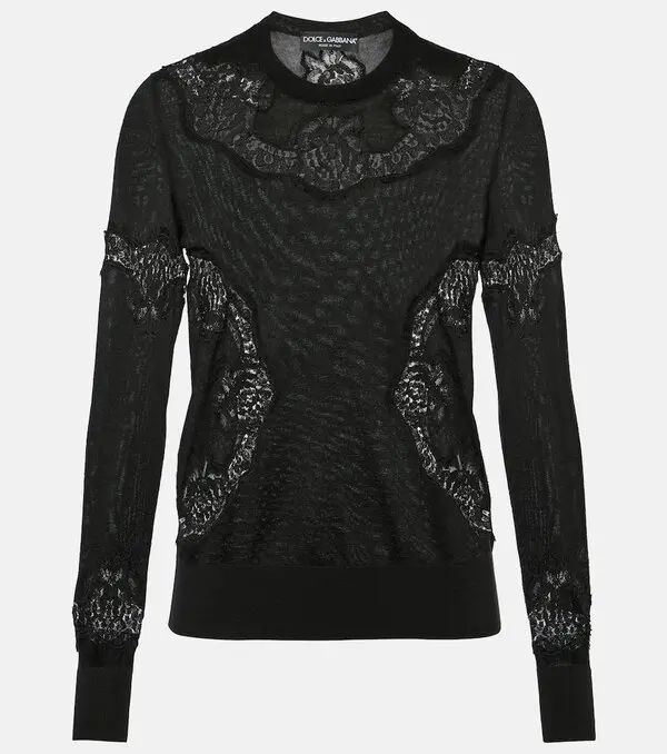 Dolce & Gabbana Lace-trimmed Cashmere-blend Sweater - Black