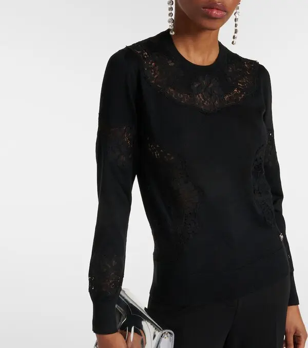 Dolce & Gabbana Lace-trimmed Cashmere-blend Sweater