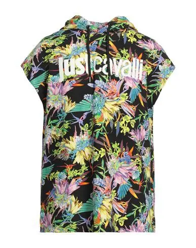 Just Cavalli Floral Print Cotton French Terry Hoodie - Black