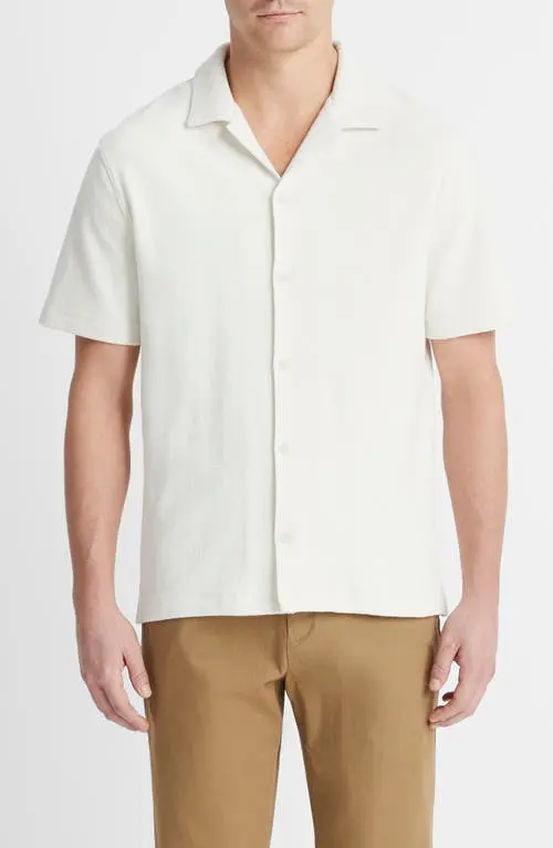 Vince Bouclé Knit Short Sleeve Camp Shirt - Bone