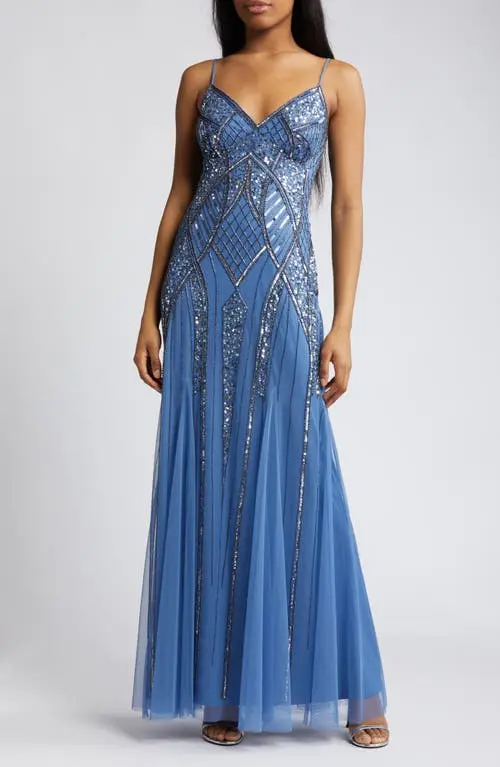 JUMP APPAREL Beaded A-line Gown - Ocean
