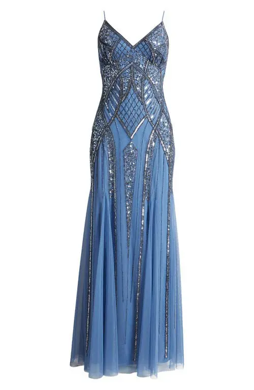 JUMP APPAREL Beaded A-line Gown - Ocean