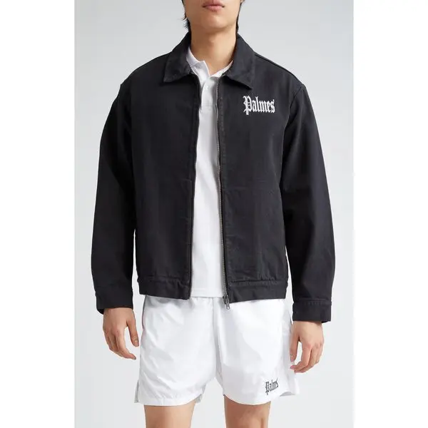 PALMES Organic Cotton Gothic Logo Jacket - Black