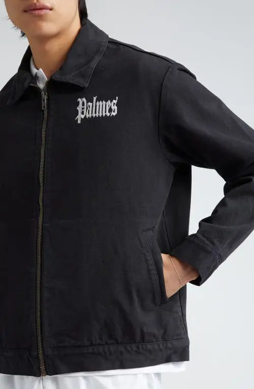 PALMES Organic Cotton Gothic Logo Jacket - Black