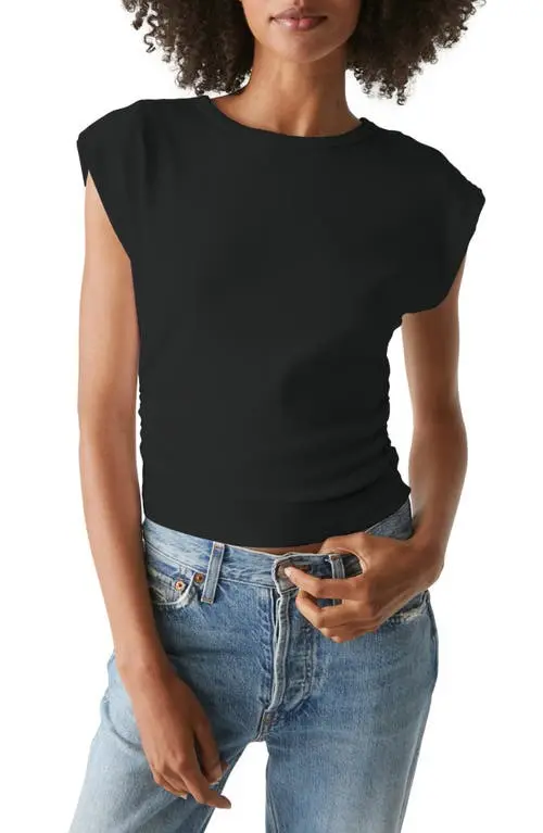 Michael Stars Joni Power Shoulder Rib Top - Black