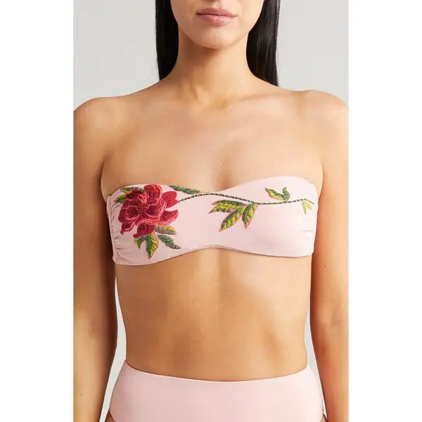 Farm Rio Rose Beaded Strapless Bikini Top - Rose Pink