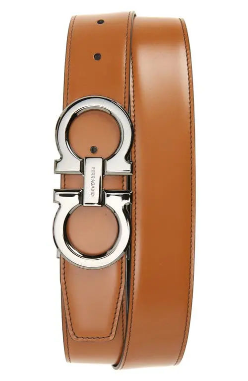 FERRAGAMO Gancini Reversible Leather Belt - New Vicuna Nero
