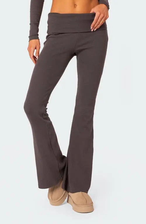 EDIKTED Coffee Break Rib Flare Leggings - Dark-gray