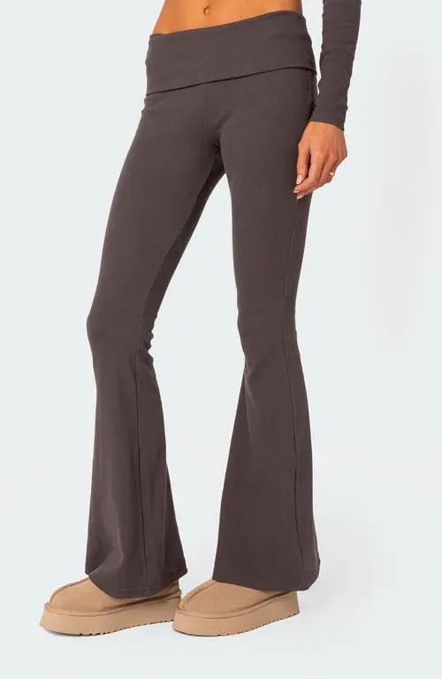 EDIKTED Coffee Break Rib Flare Leggings - Dark-gray