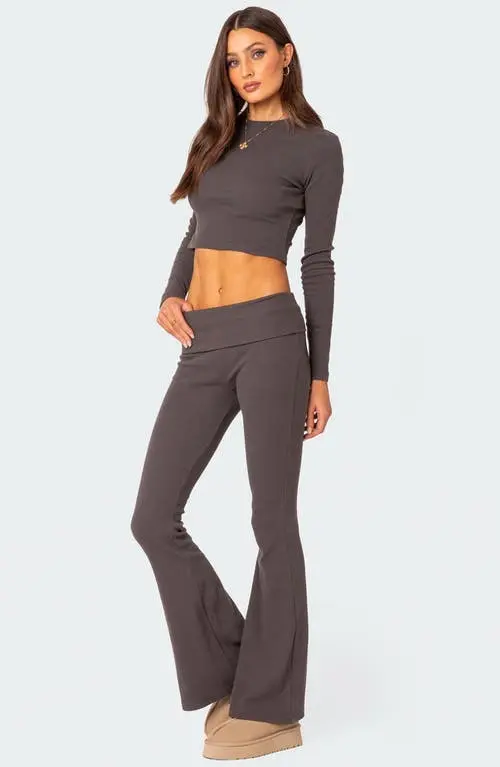 EDIKTED Coffee Break Rib Flare Leggings - Dark-gray