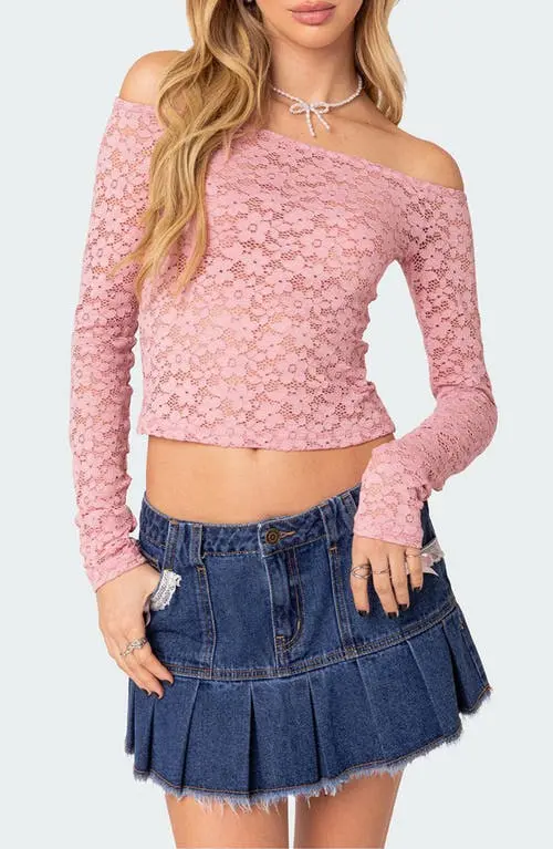 EDIKTED Carolina Lace Off The Shoulder Top - Pink