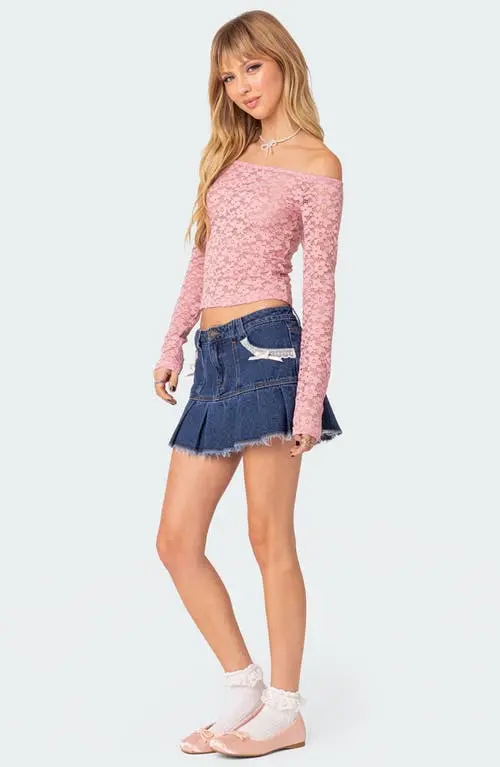 EDIKTED Carolina Lace Off The Shoulder Top - Pink