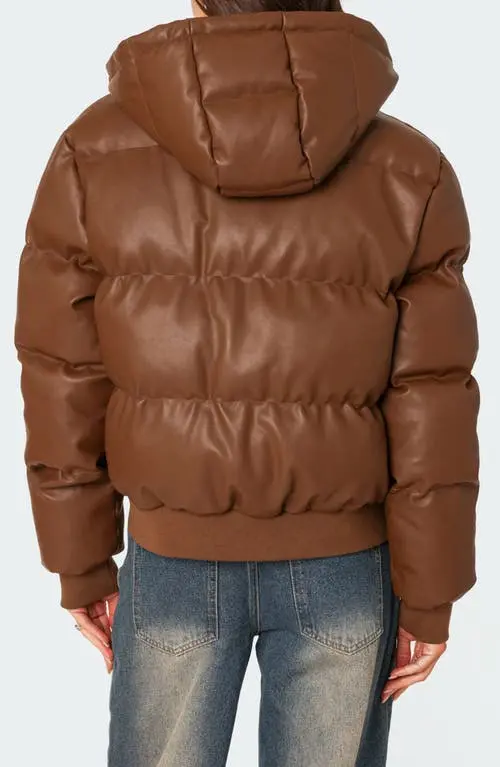 EDIKTED Faux Leather Hooded Puffer Jacket