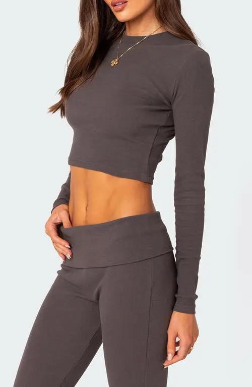 EDIKTED Ribbed Crop Top - Dark-gray