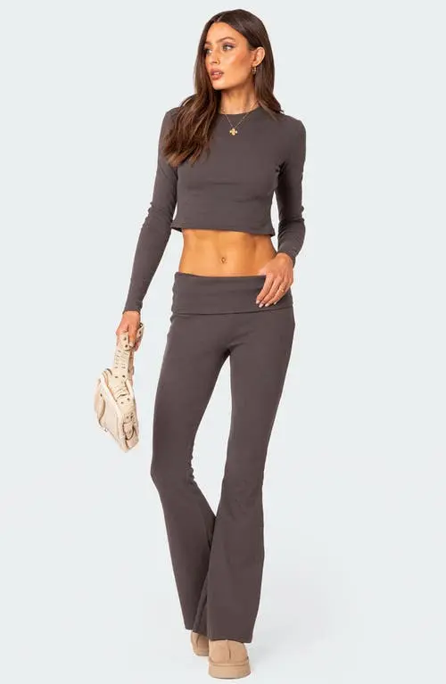 EDIKTED Ribbed Crop Top - Dark-gray