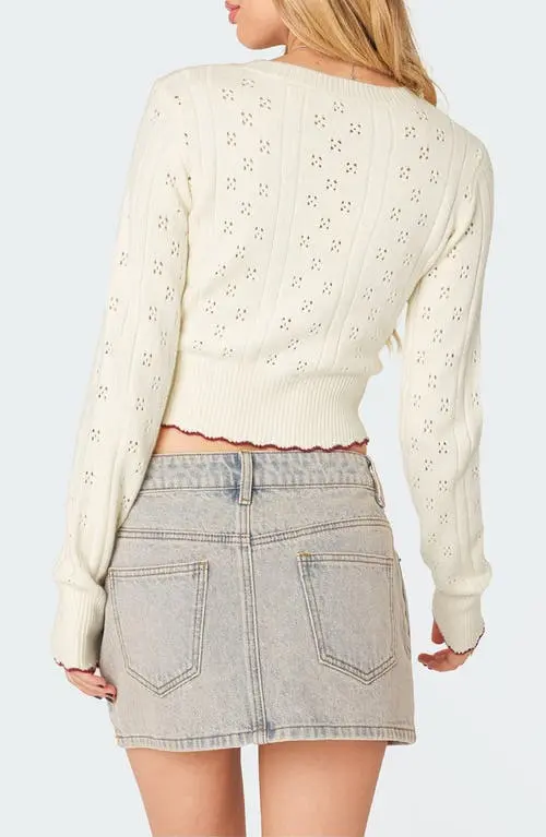 EDIKTED Pointelle Stitch Crop Sweater