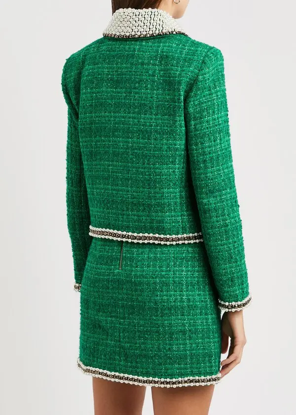 Alice + Olivia Kidman Embellished Tweed Jacket - Green | Editorialist