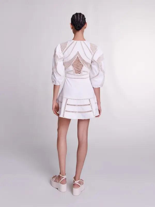 Maje Cotton Short Dress With Crochet Detail