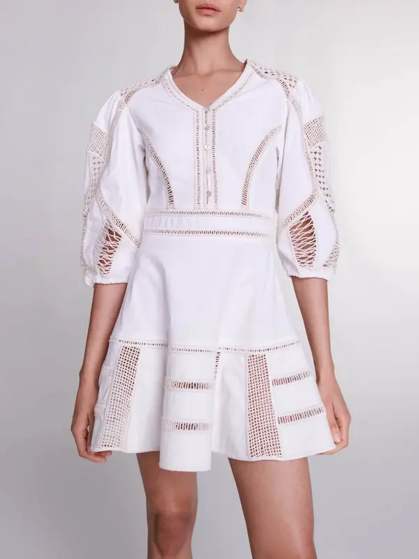 Maje Cotton Short Dress With Crochet Detail