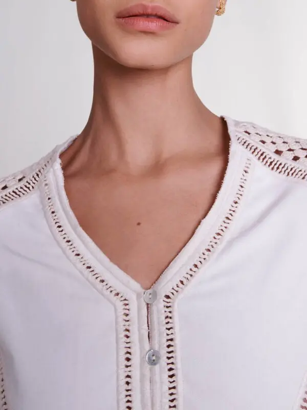 Maje Cotton Short Dress With Crochet Detail