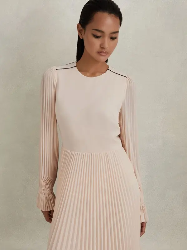 REISS Priya Pleated Belted Midi Dress