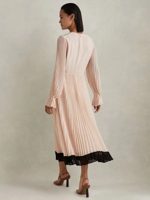 REISS Priya Pleated Belted Midi Dress