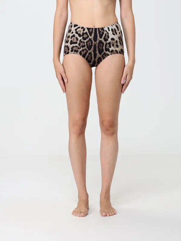Dolce & Gabbana Animal Print High-waisted Bikini Briefs With Dg Logo - Brown