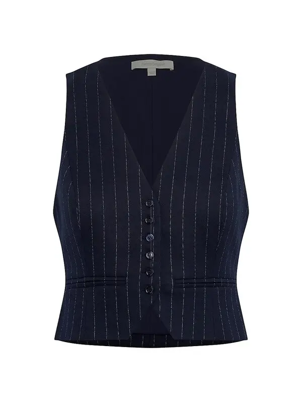 FAVORITE DAUGHTER The Favorite Pinstriped Crop Vest - Navy Pinstripe