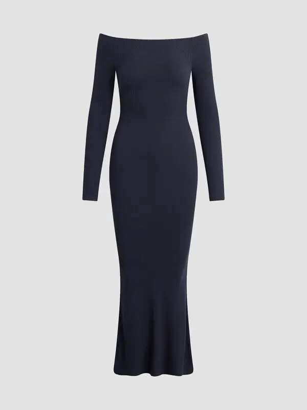 FAVORITE DAUGHTER The Sara Off-the-shoulder Midi-dress - Navy