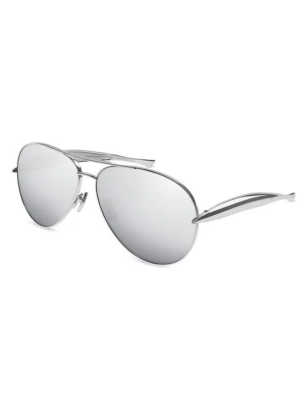 Bottega Veneta Sardine 64mm Pilot Sunglasses - Silver Grey