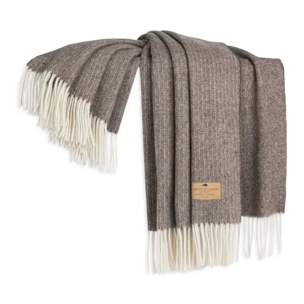 LANDS DOWNUNDER Pinstripe Lambswool Cashmere Throw - Brown