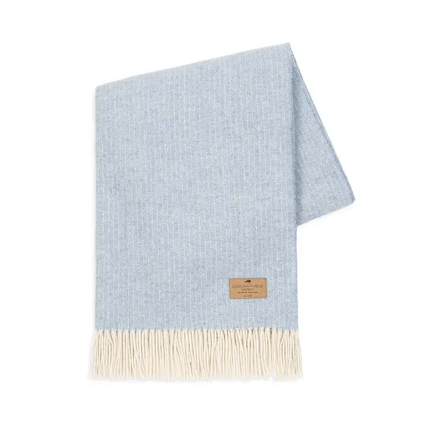 LANDS DOWNUNDER Pinstripe Lambswool Cashmere Throw - Sky