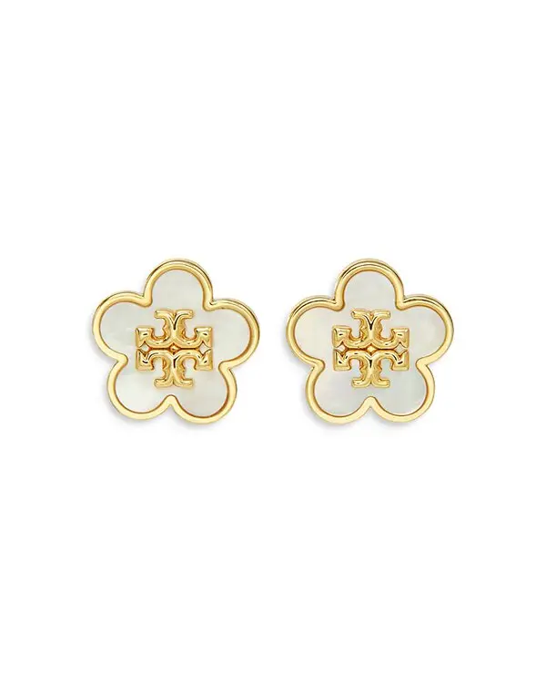 Tory Burch Kira Flower Stud Earrings - Ivory/gold