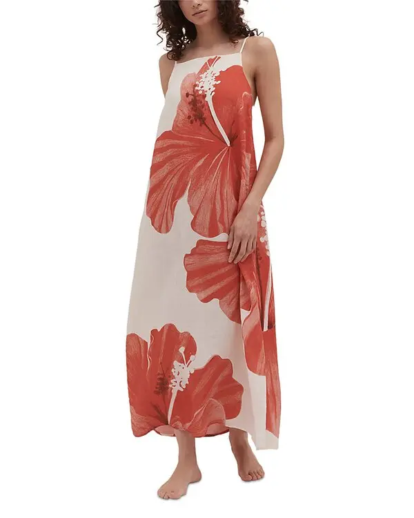 Desmond & Dempsey Jag Square Neck Nightgown - Grand Hibiscus Cream