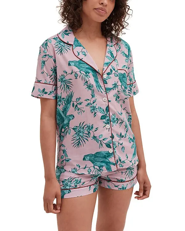 Desmond & Dempsey Deia Short Pajama Set - Parrot Pink/green