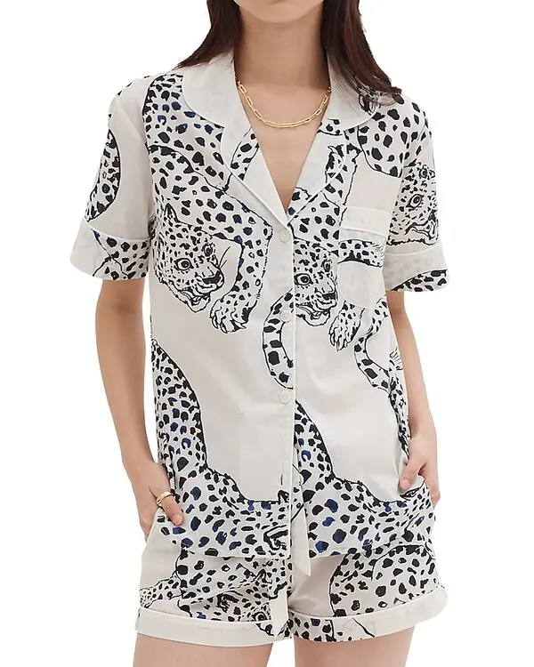 Desmond & Dempsey Cotton Jaguar Shorts Pajama Set - Cream