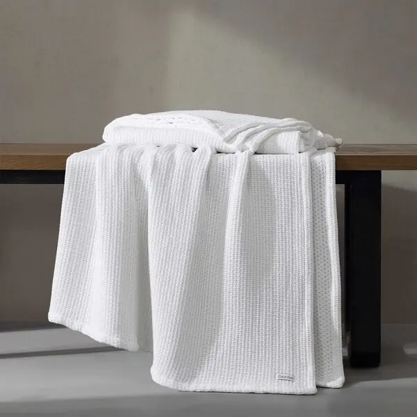Calvin Klein Honeycomb Cotton Blanket - White