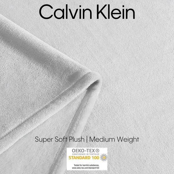 Calvin Klein Core Plush Solid Bed Blanket - Light Grey