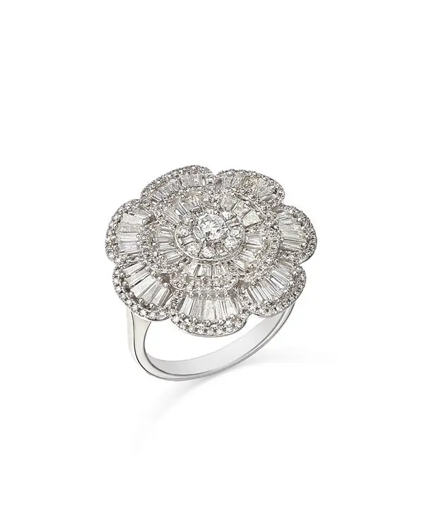 Bloomingdale'S Diamond Flower Ring In 14k Gold - White