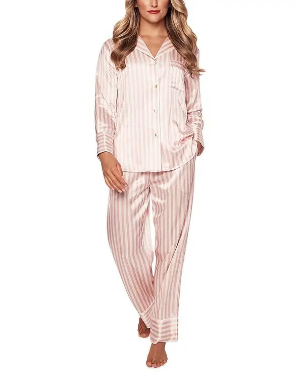 PETITE PLUME Mulberry Silk Stripe Long Pajama Set - Rose Stripe